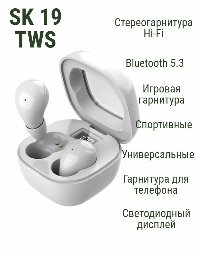 Беспроводные мини наушники ТWS Bluetooth 5,3 SK19, спортивные, игровые.