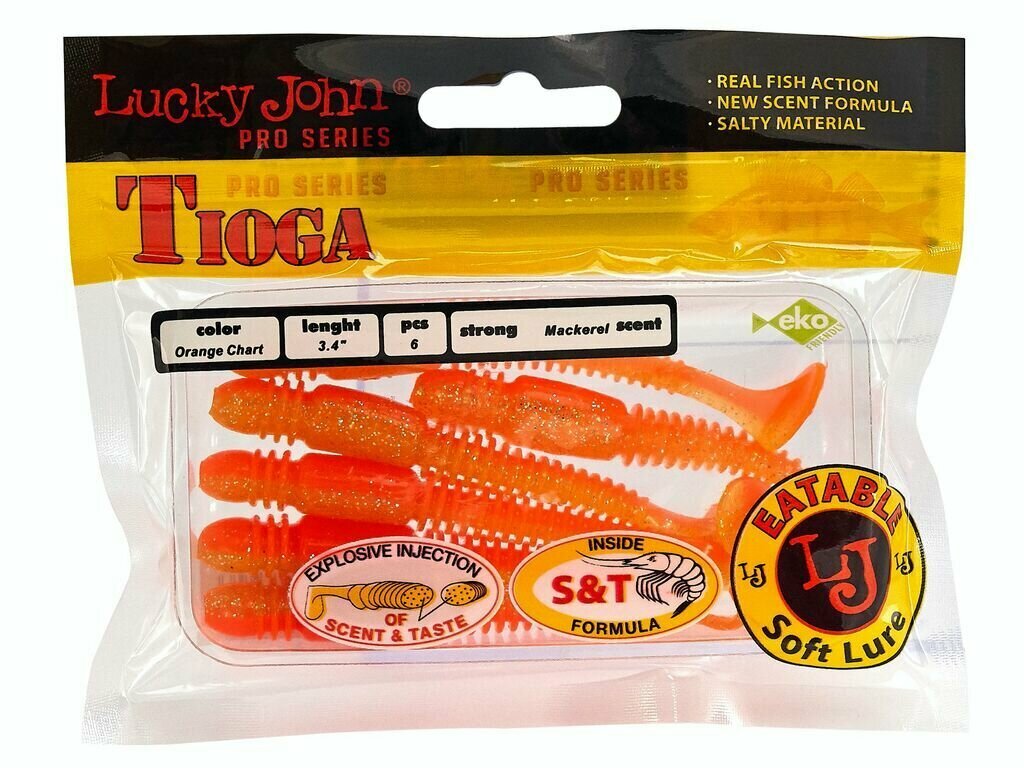 Виброхвосты "съедобные" Lucky John Pro Series TIOGA 3.4in (8,64 см), цвет T26, 6 шт. / силиконовые приманки для рыбалки