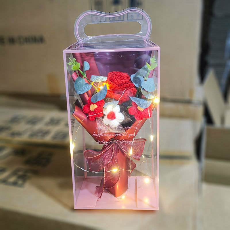 Готовый вязаный букет роз и подсолнухов из пряжи, искусственные цветы, подарочная коробка на День матери для пожилых людей, искусственные цветы