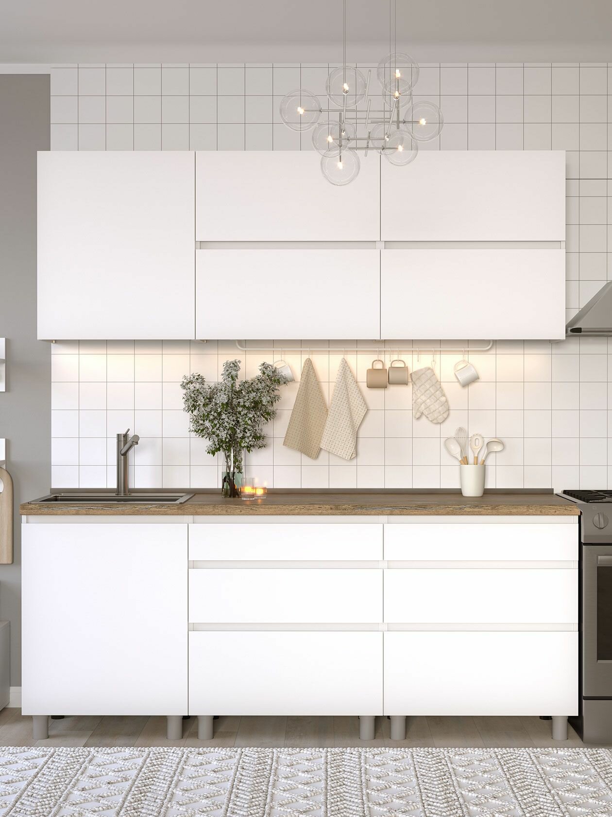 Кухонный гарнитур Одри Симпл 2 м, мебель для дома и кухни, Белый / столешница Дуб Сонома