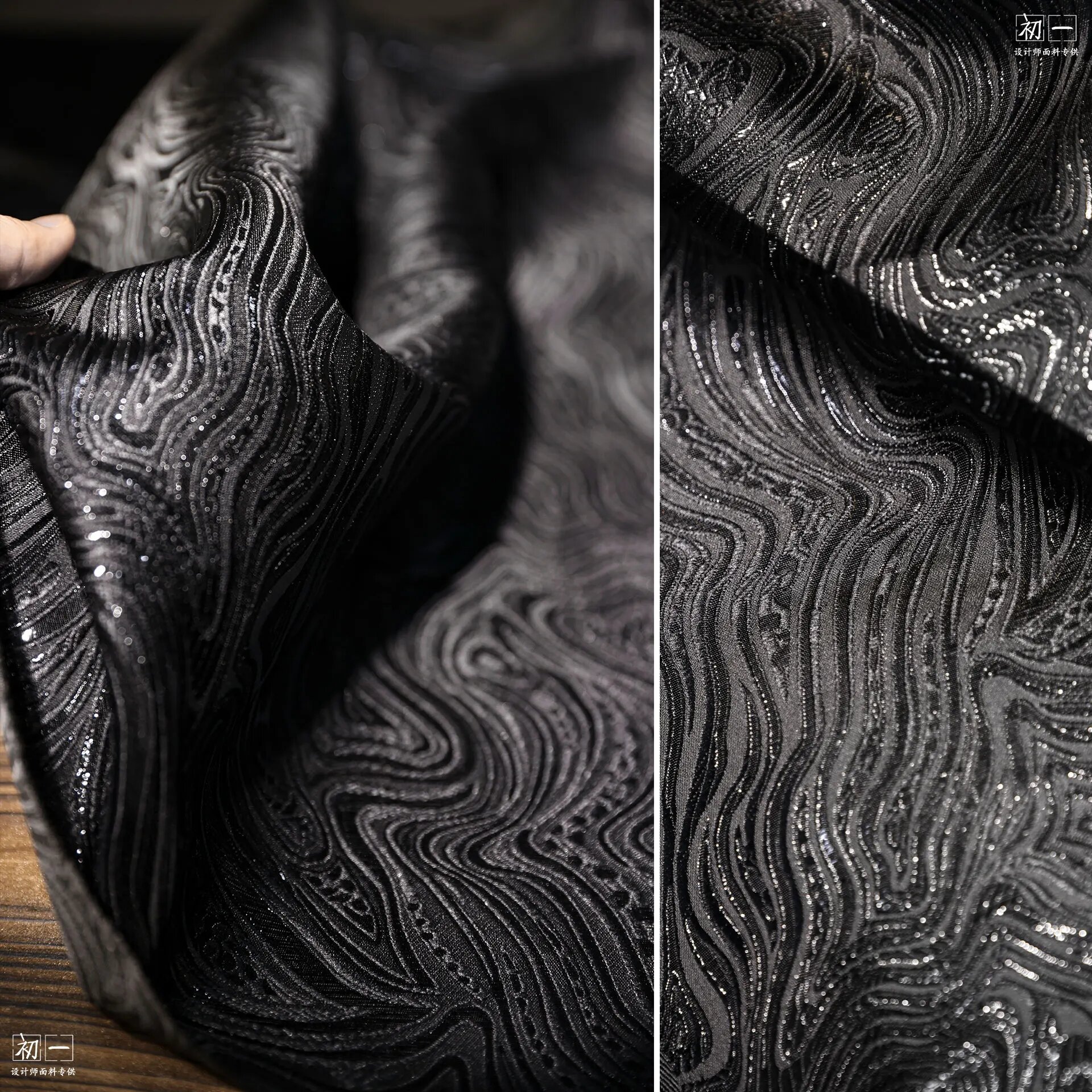 Парчовая ткань мерцающая черная 138 см