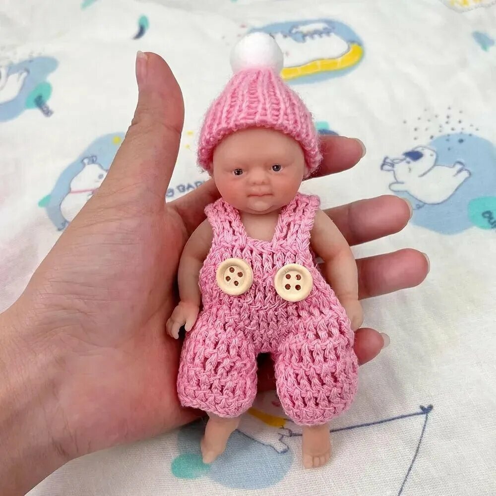 MYREBABY Reborn Baby Doll 4,5-дюймовая полностью силиконовая кукла для девочек / мини с принадлежностями для кормления - розовый