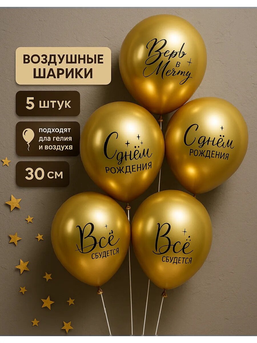 Воздушные шары латексные Страна Карнавалия "Всё сбудется" Диаметр 12, 5 шт.