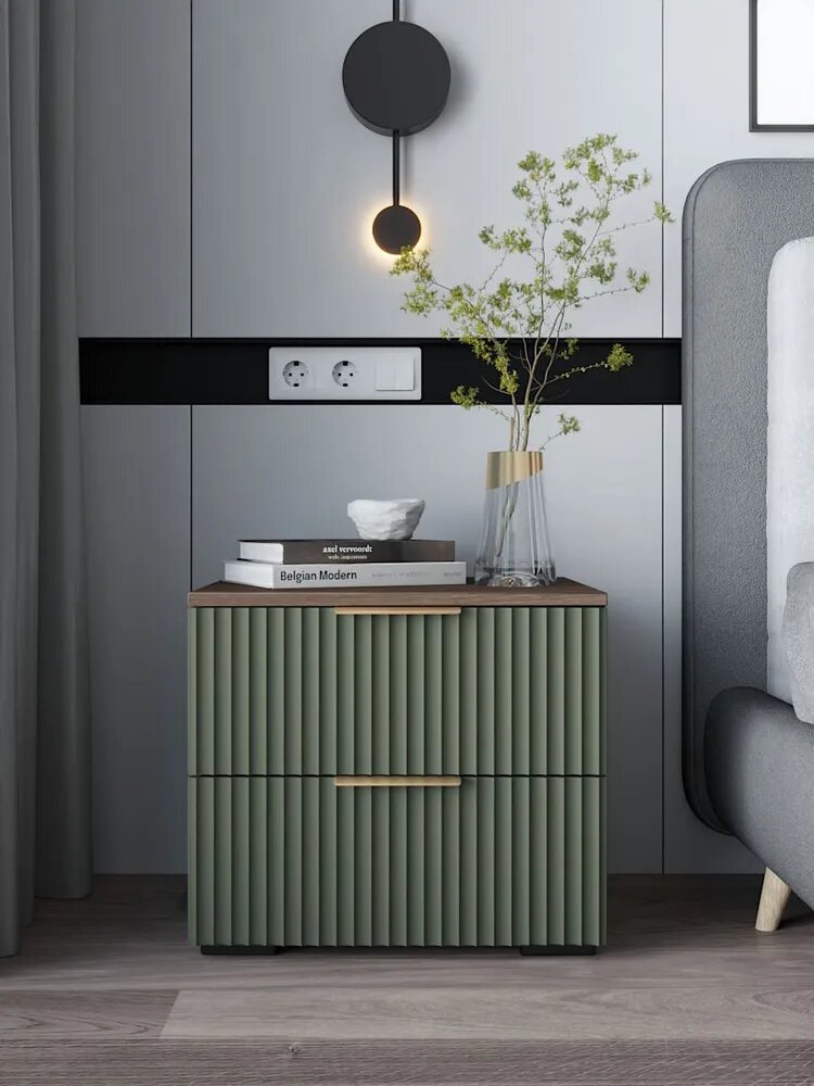 Тумба прикроватная Салерно 2 напольная 2 ящика насыщенный зеленый 50 х 42 х 44 см