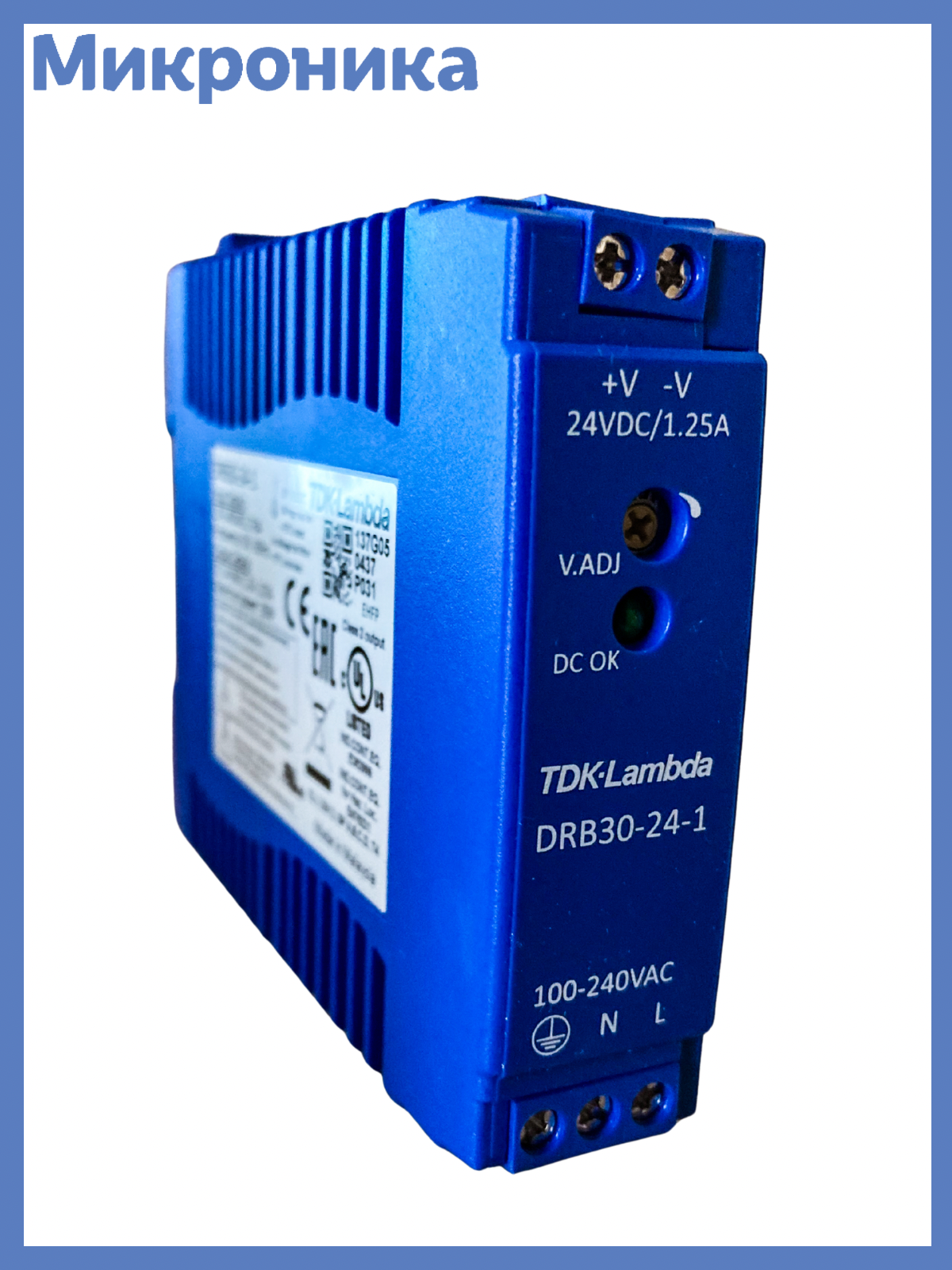 Блок питания TDK-Lambda DRB30-24-1, для DIN-рейки, конвекционное охлаждение, IP20