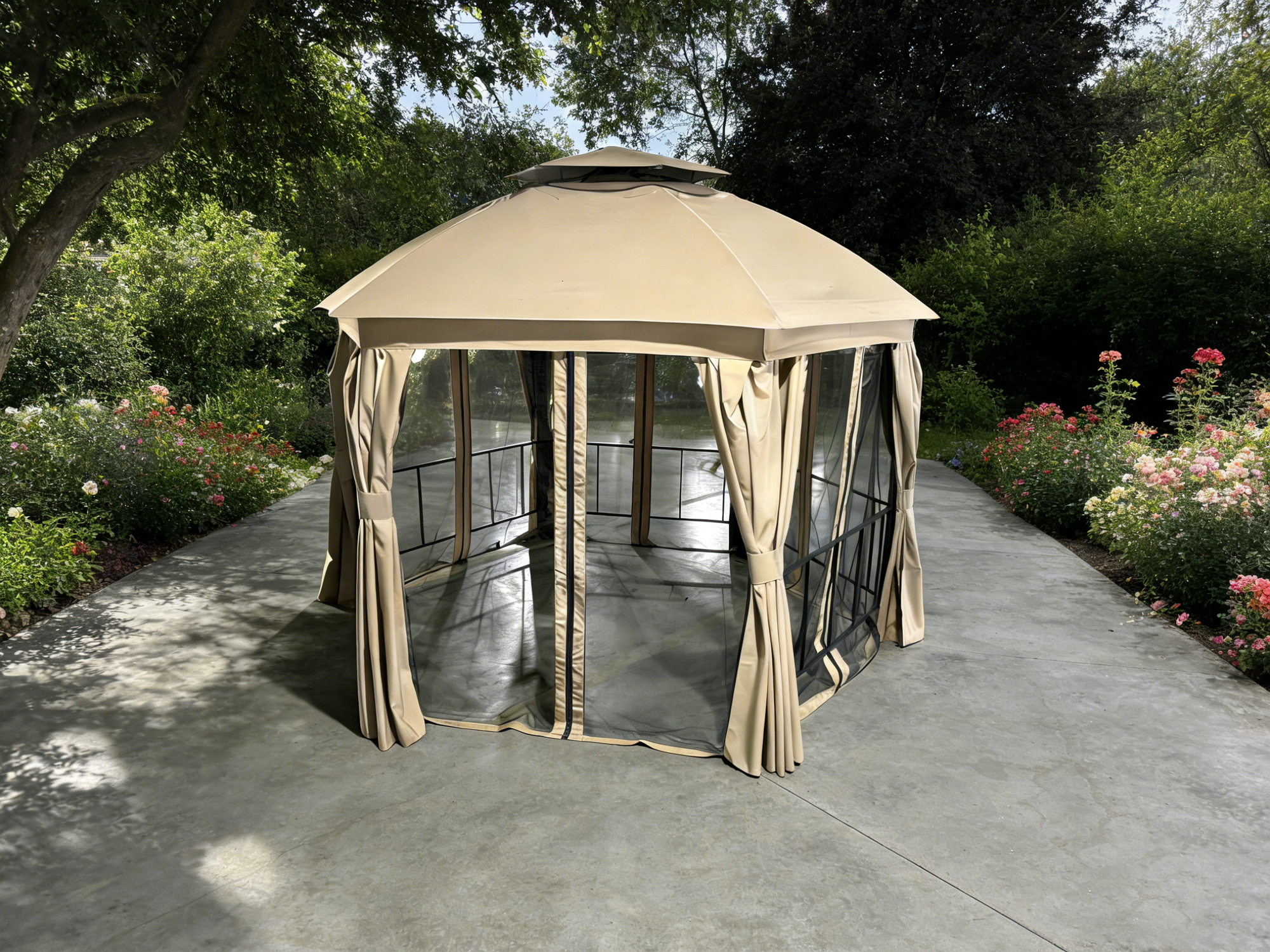 Стальная шестиугольная беседка с мягким верхом Full Comfort - SAN-MARCO, 1.75м, бежевый