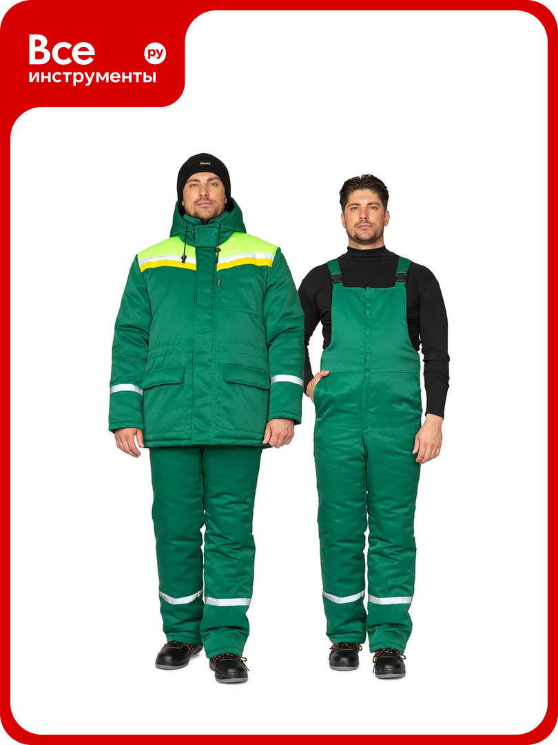 Костюм мужской утепленный Прабо " Стройка" зелёный/лимонный/жёлтый р-р 48-50/170-176 33680