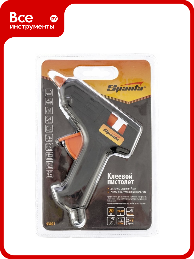 Клеевой пистолет SPARTA 93021 с защитой от капель, быстрым нагревом и потоком клея, питанием от сети