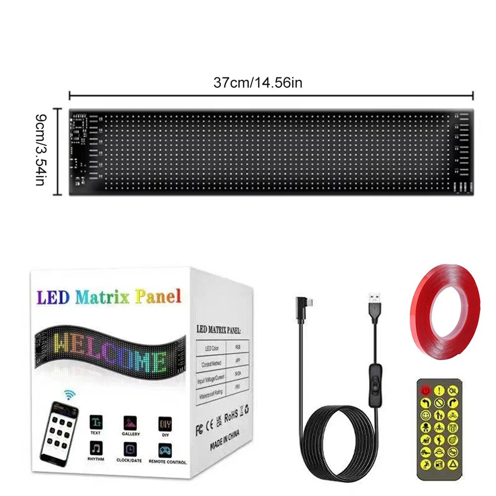 LED матричный дисплей 9x37 см, 16x64 LEDs