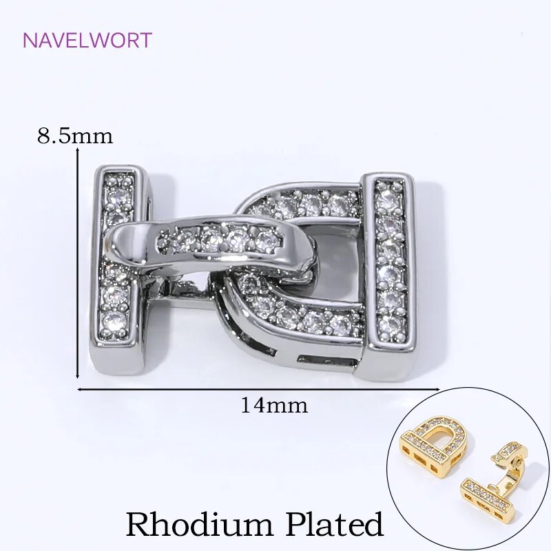 Застежка для бижутерии NAVELWORT, 14x8.5 мм, Rhodium Plated, серебряный