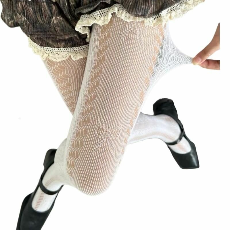 Ажурные сетчатые колготки с бантами, Белый