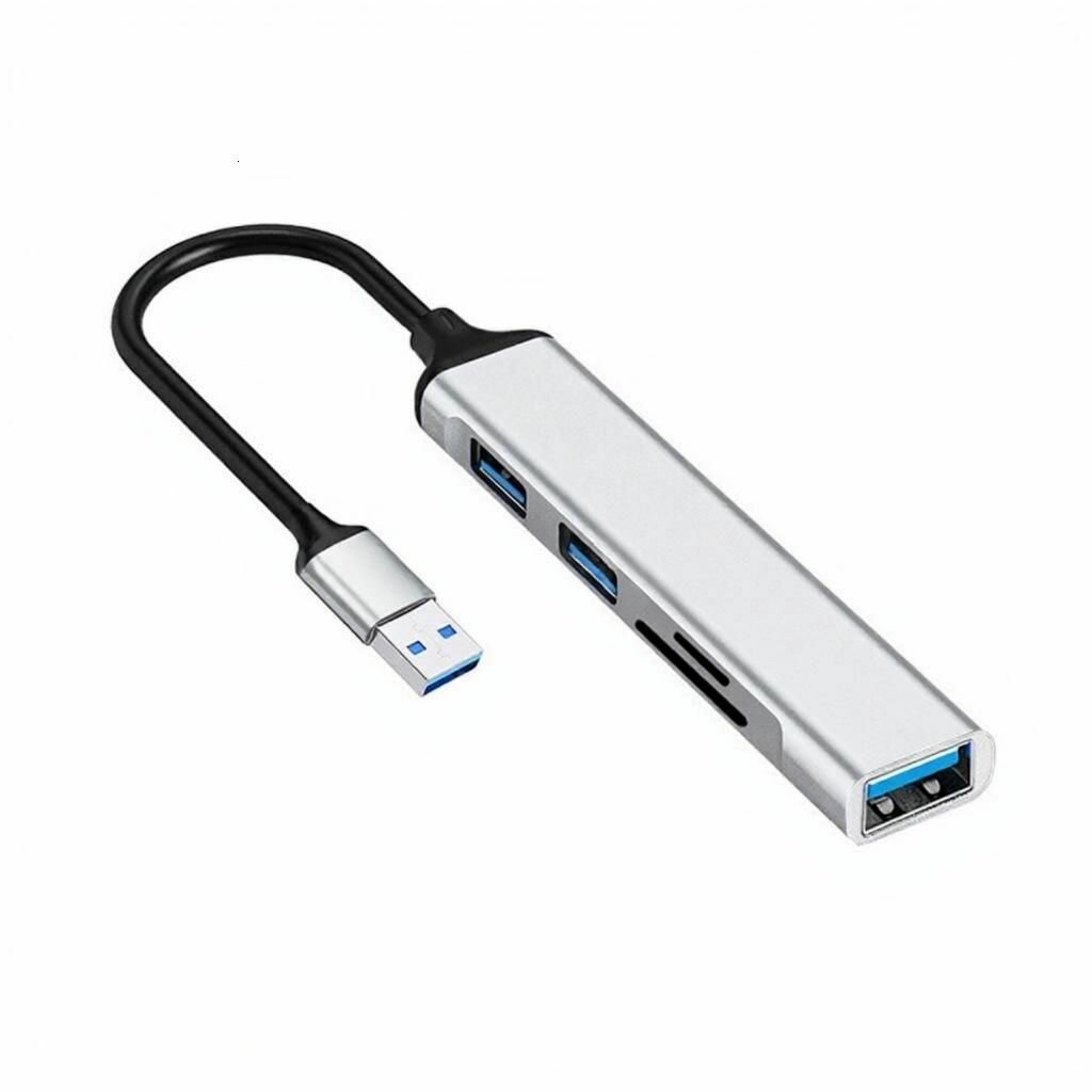 USB 3.0 Хаб с кардридером, Серебро - USB A