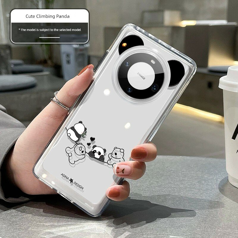 Прозрачный мягкий чехол для Huawei Mate 30 Pro с очаровательной пандой, включая сумку и наклейки, противоударная защита