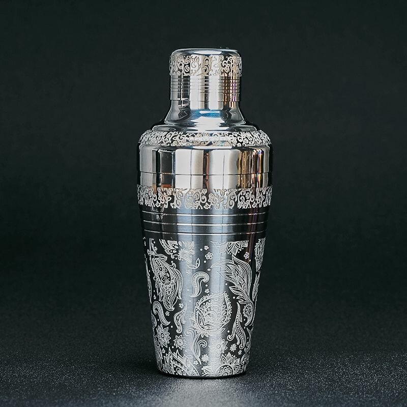 304 Зеркальная нержавеющая сталь с гравировкой, европейский узор, бостонский шейкер для коктейлей, гравированный шейкер