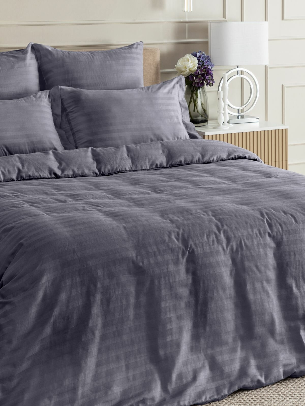 КПБ евро страйп-сатин "Cozy Home" (50х70) рис. 86049-13 Темная вода/Dark water