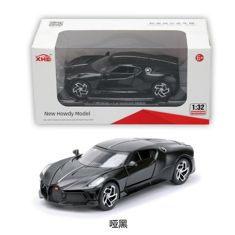 Модель автомобиля Bugatti Black в масштабе 1:32, матовый черный, металлическая копия