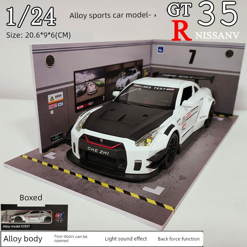 Сплавовая масштабная модель Nissan GTR35 для ралли-рейсинга с парковочным местом, белый цвет, крупный размер