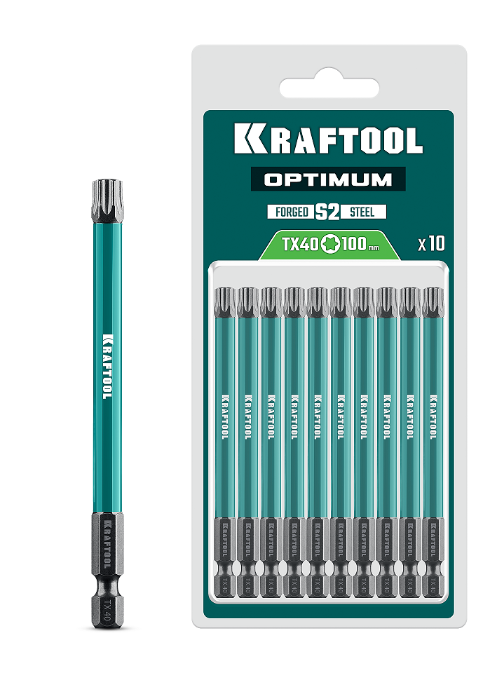 Биты OPTIMUM TX 40, 100 мм, 10 шт. KRAFTOOL 26126-40-100-S10