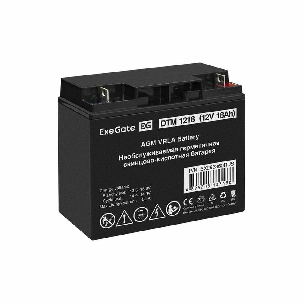 Аккумуляторная батарея DTM 1218 12 V, 18 A*h, клеммы F3, болт М5 с гайкой ExeGate 293360