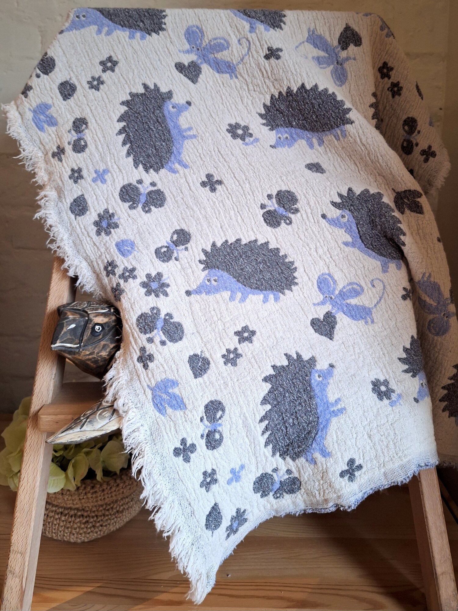 Льняное банное полотенце Ёжики серые, детское полотенце 60х130 см