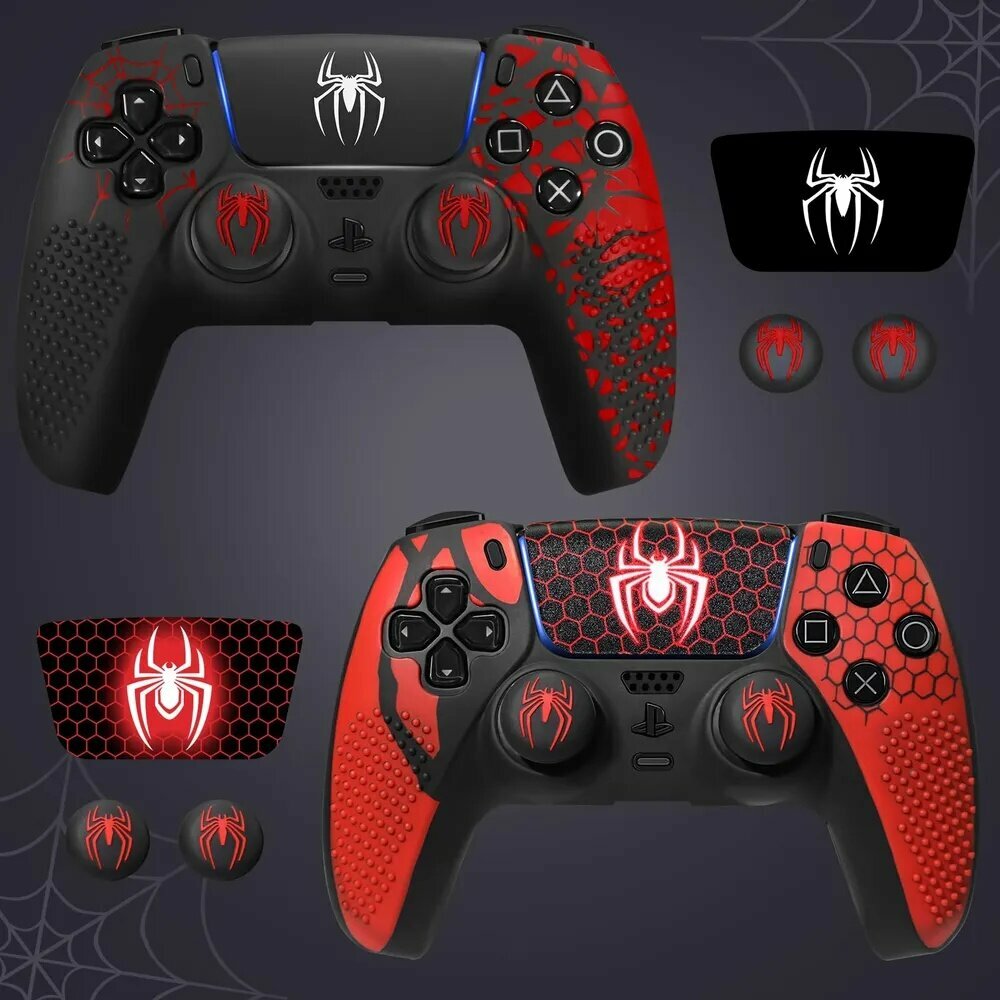 Противоскользящая оболочка контроллера для PS5, Аксессуары, Силиконовый чехол-накладка с колпачками для большого пальца и наклейкой на сенсорную панель, 2 упаковки