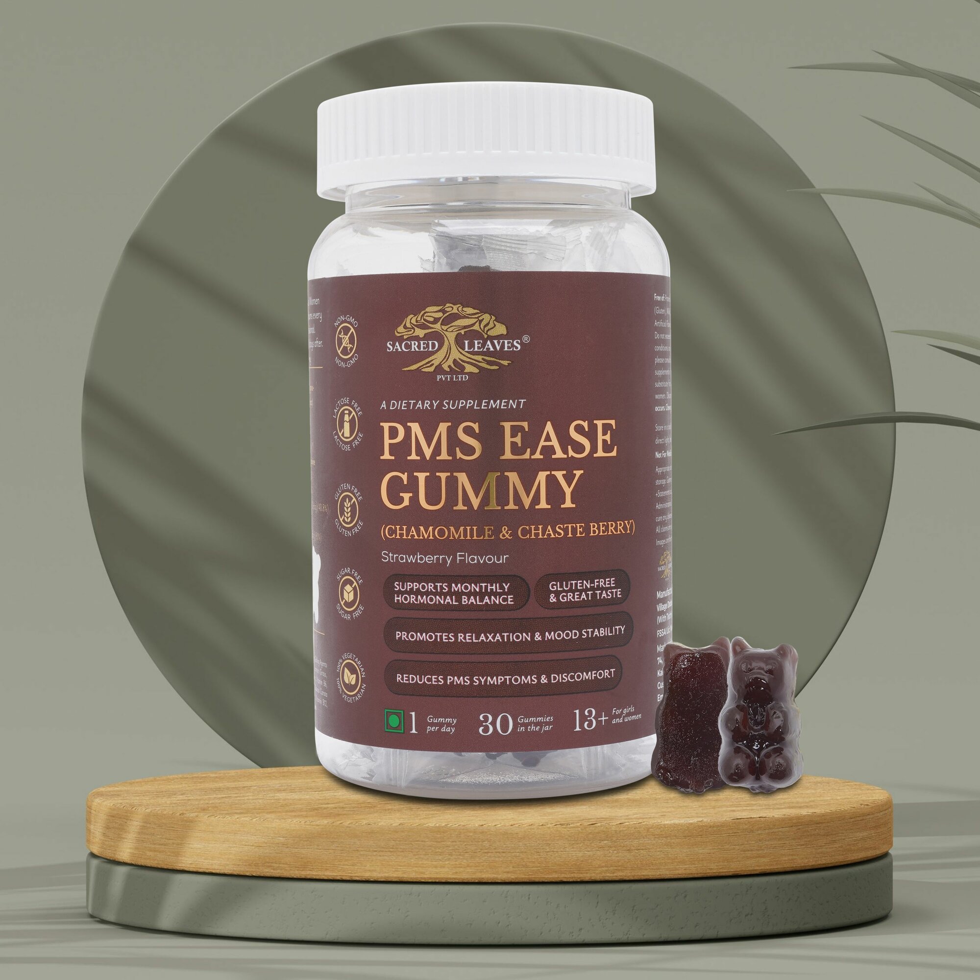 Витекс + В6 и фолат при ПМС - мягкая поддержка/Sacred Leaves PMS Ease Gummy для женщин и девочек 13+