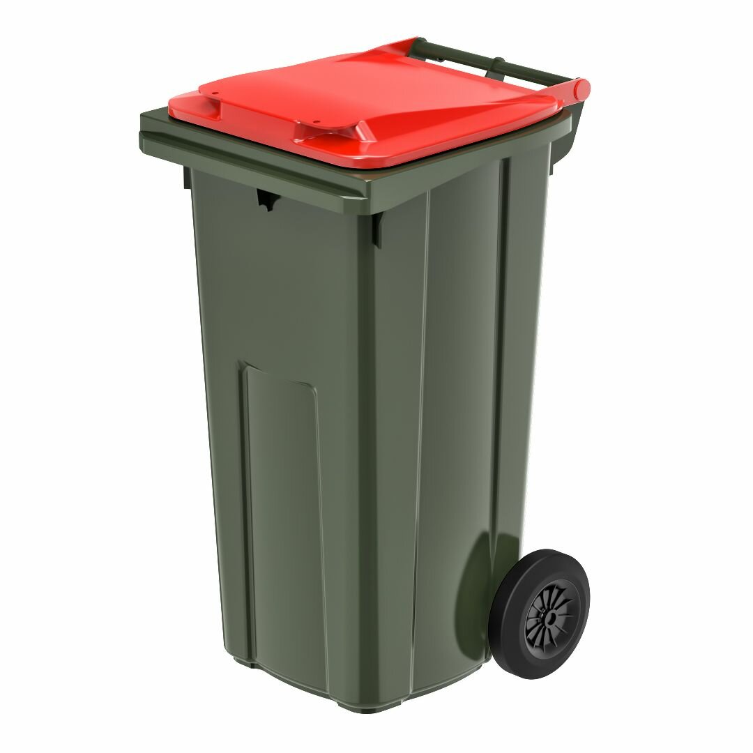 Контейнер для мусора 120 л на колесах, зеленый с красной крышкой