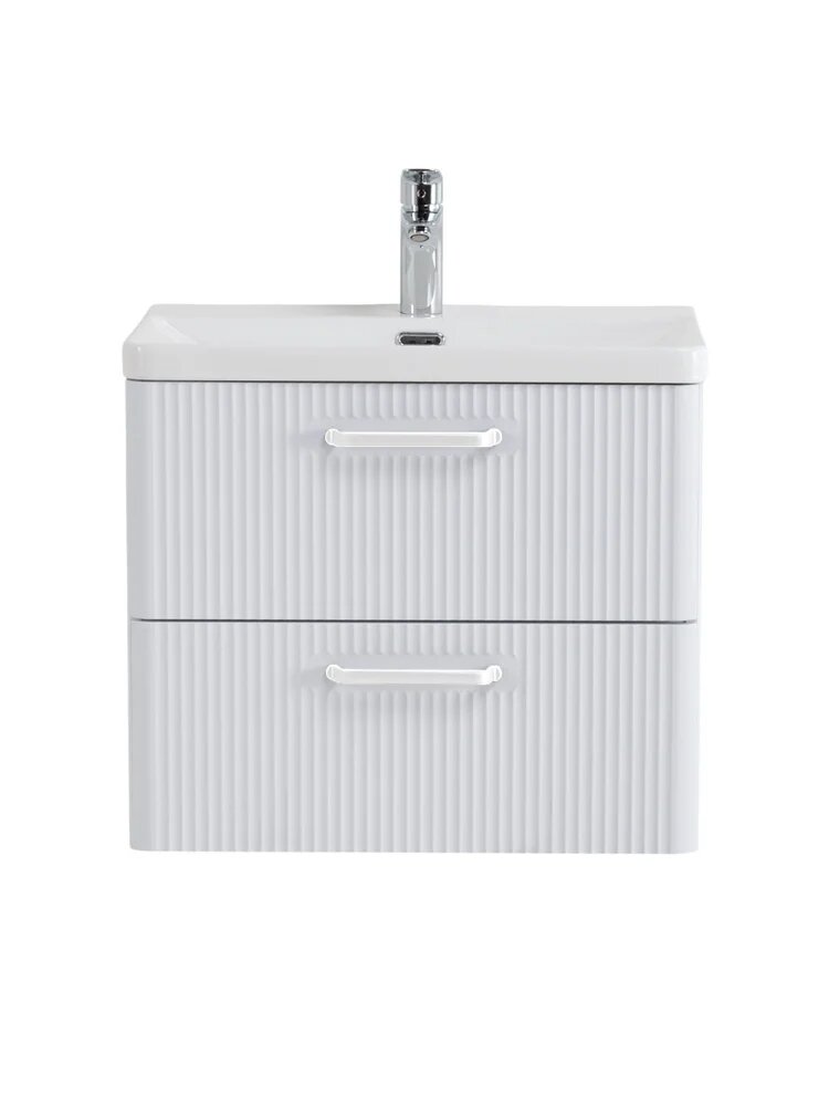 Тумба с раковиной BelBagno Due 50 подвесная, 51 см, белая, глянцевая, из МДФ, с ящиками, раковина для ванной, фаянсовая, прямоугольная, встроенный слив-перелив