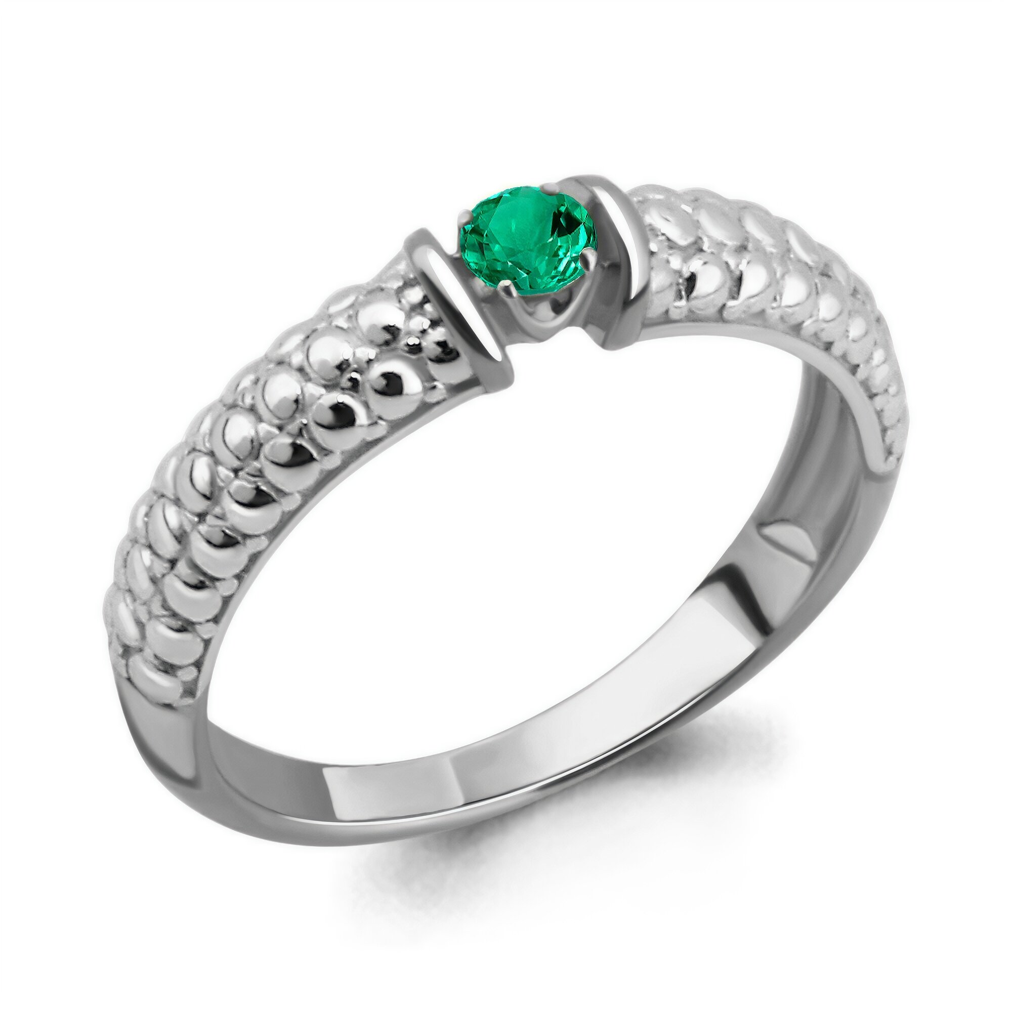 Кольцо, серебро, 925 проба, родирование, изумруд синтетический
