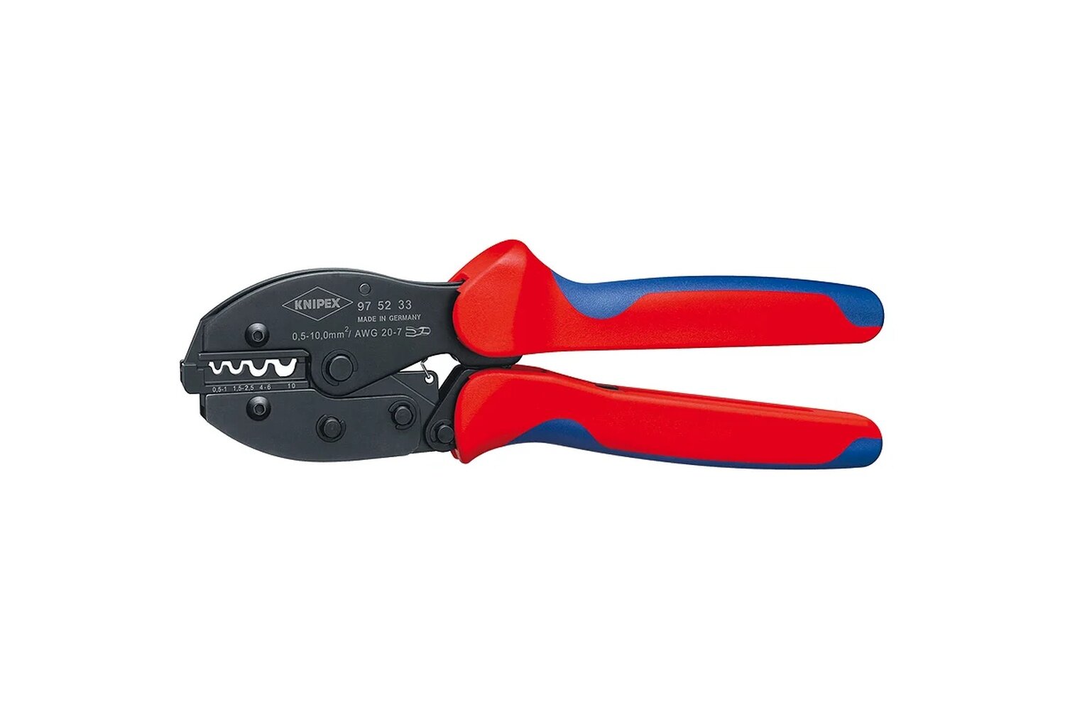 Пресс-клещи KNIPEX KN-975233, 4 гнезда, неизолированные гильзы DIN 46234/235/341/267, 0.5-10.0 мм², длина 220 мм PreciForce
