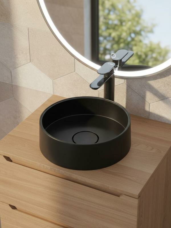Uperwood Раковина для ванной накладная кварцевая Uperwood Tanos Quartz 35 см, круглая, уголь RTanosQuartz35U