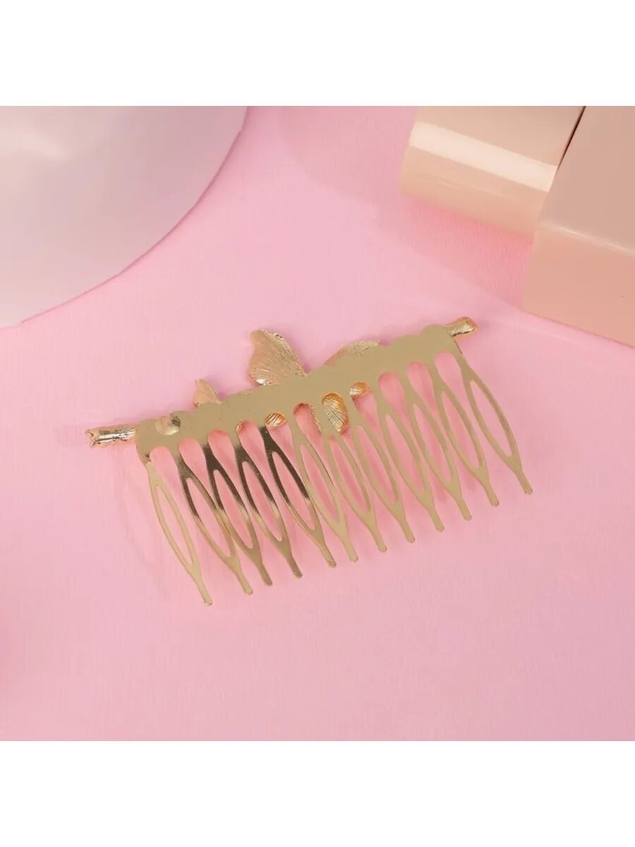 Стильный золотой гребень с бабочкой для волос