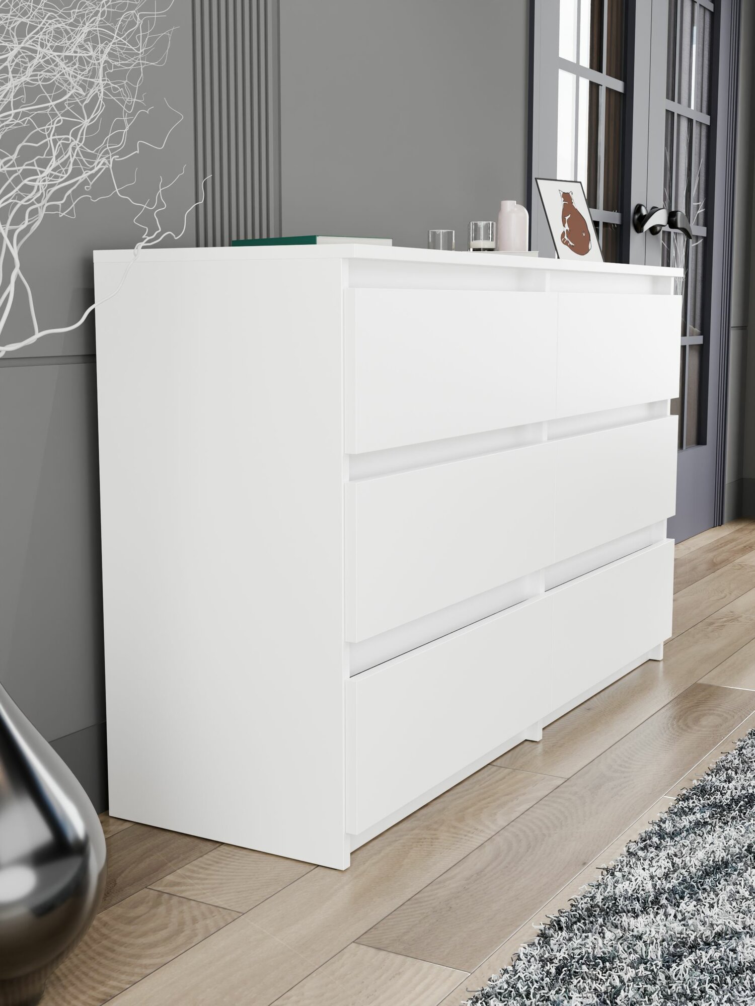 Комод для белья и одежды орлан 6 ящиков, 120х76.4х40 см, белый