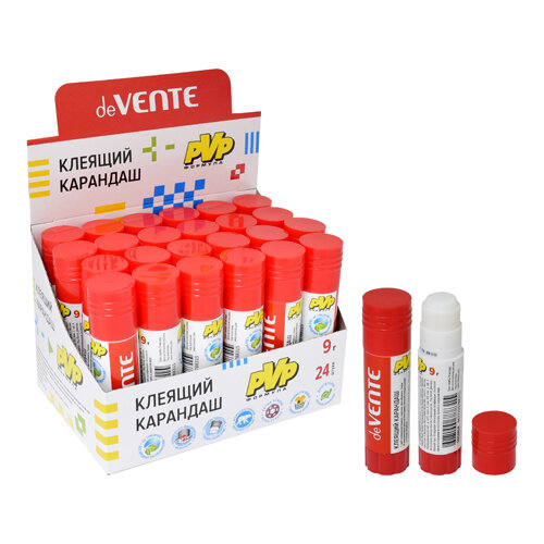 Клей-карандаш " deVente " 9гр, основа PVP, быстросохнущий, количество: 24 шт