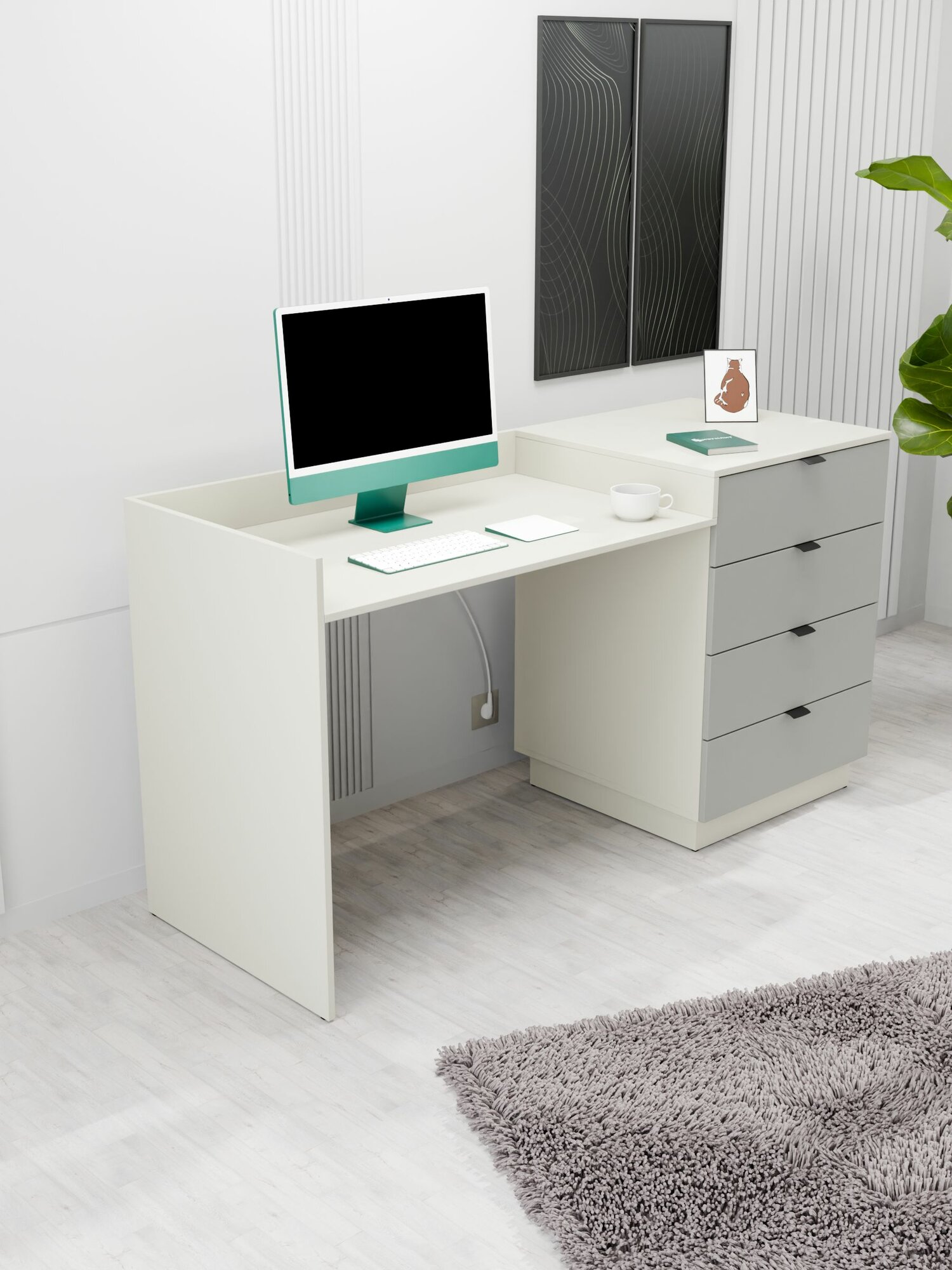 Изумлит Стол письменный для офиса и дома Бридж 163.2х86.6х60 см, бежевый - шиншилла серая