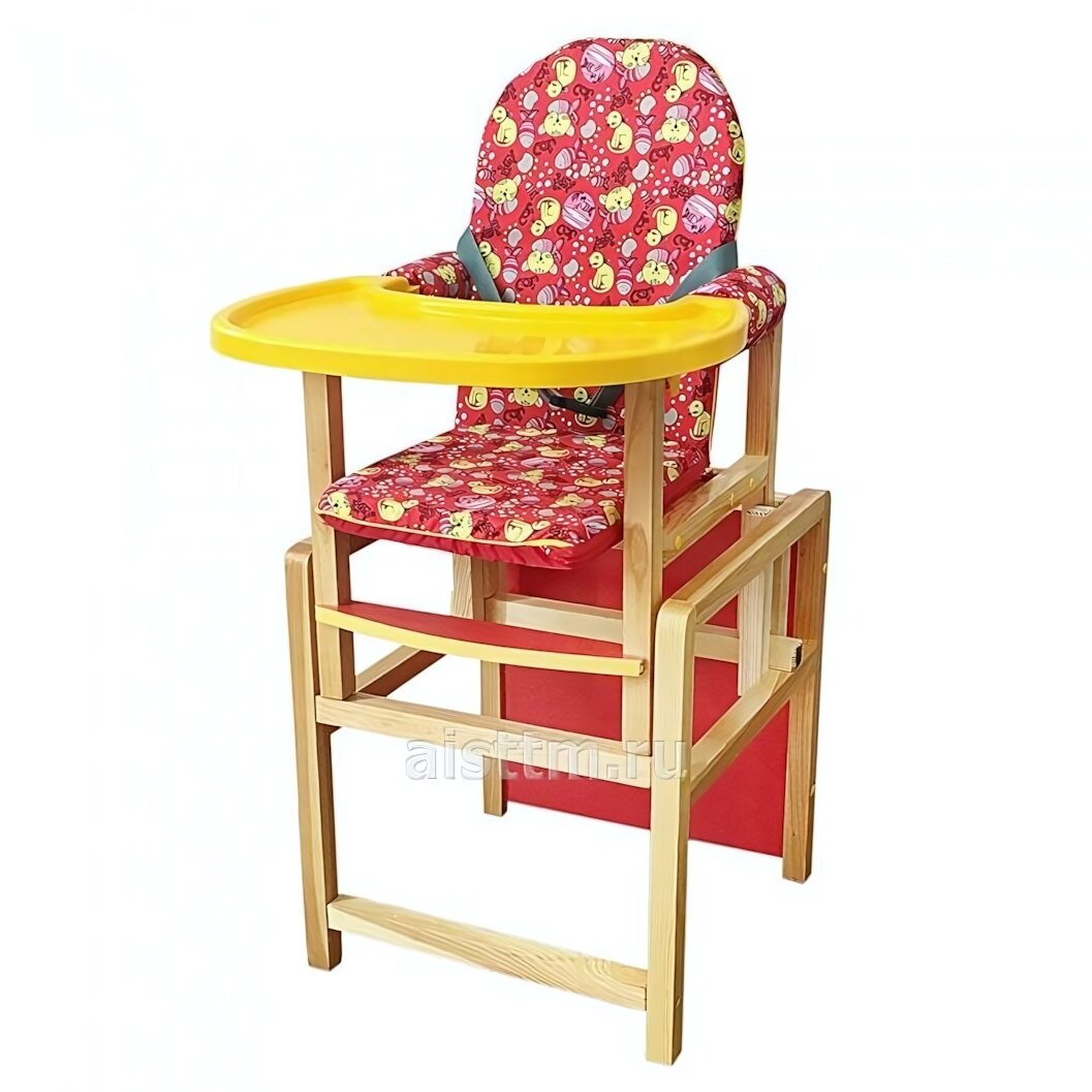 Стол-стул для кормления «Ксения» красный пластик, ремни безопасности, съемный поднос