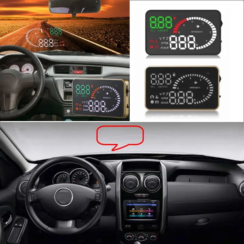 Проекционный HUD-дисплей (автомобильный проектор) на лобовое стекло для Renault Duster/Logan/Megane/Captur/Clio/Fluence с подключением по OBD для безопасного использования