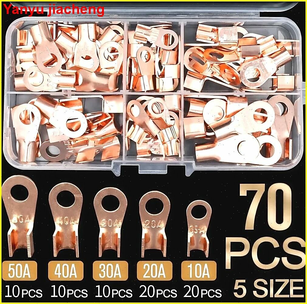 Медные клеммы обжимные, для проводов типа, от 10 А/20 А/30 А/40 А/50 А,70 штук в коробке, 8 размеров.