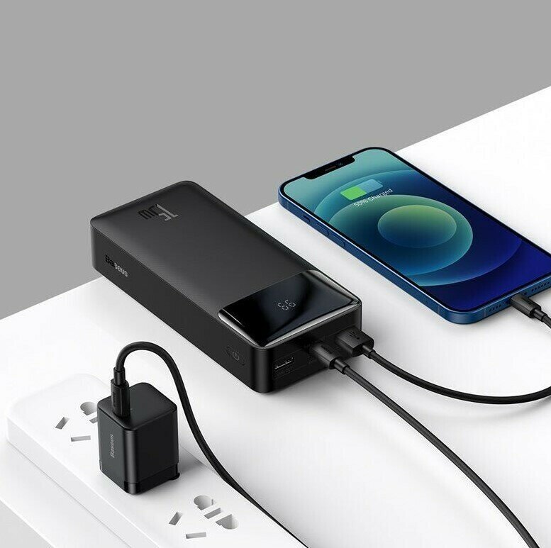 Портативный аккумулятор BASEUS Bipow Digital Display 15W, 3A, 30000 mAh, Черный, PPDML-K01