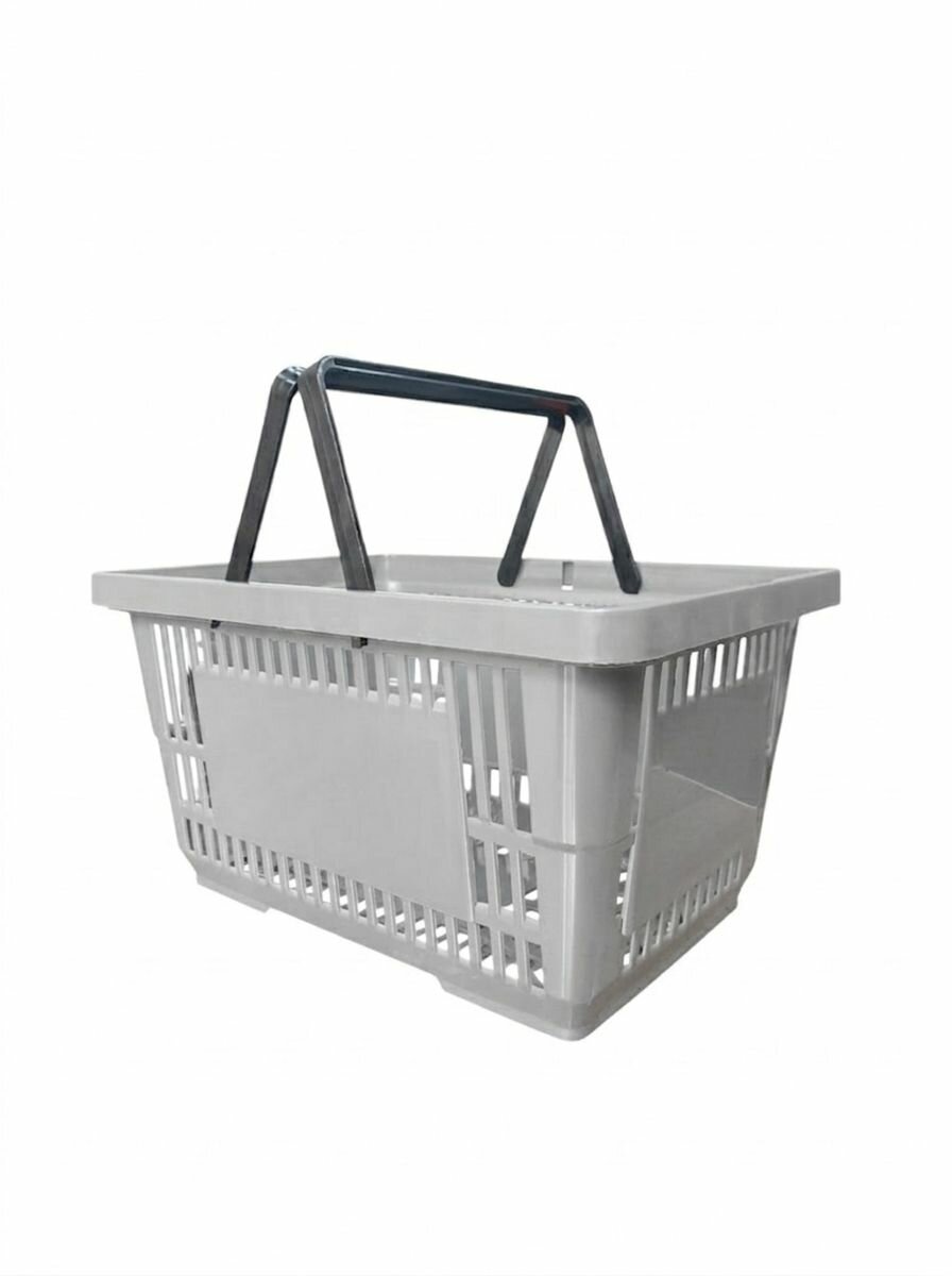 Корзина покупательская пластиковая с 2 черными ручками, 20 л, усиленная, цвет светло-серый