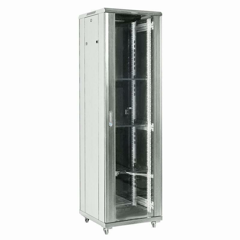Шкаф телекоммуникационный напольный 19дюйм 42U 600х600х2054 передняя дверь стекло дверь задняя металл разборный сер. RAL7035 Rexant 04-4266-211