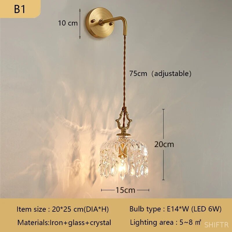Настенный светильник WGNUUC, хрустальный, средневековый стиль, Bulb not included, B1