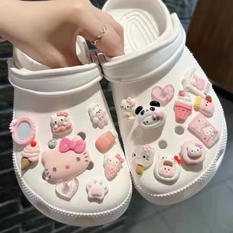MINISO Милый розовый набор аксессуаров для обуви Hello Kitty, симпатичные декоративные аксессуары из смолы, съемные аксессуары для обуви, подарок на рождественскую вечеринку,