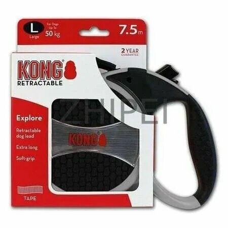 Поводок рулетка для собак KONG Explore L (до 50 кг) лента 7,5 метров черно-серая