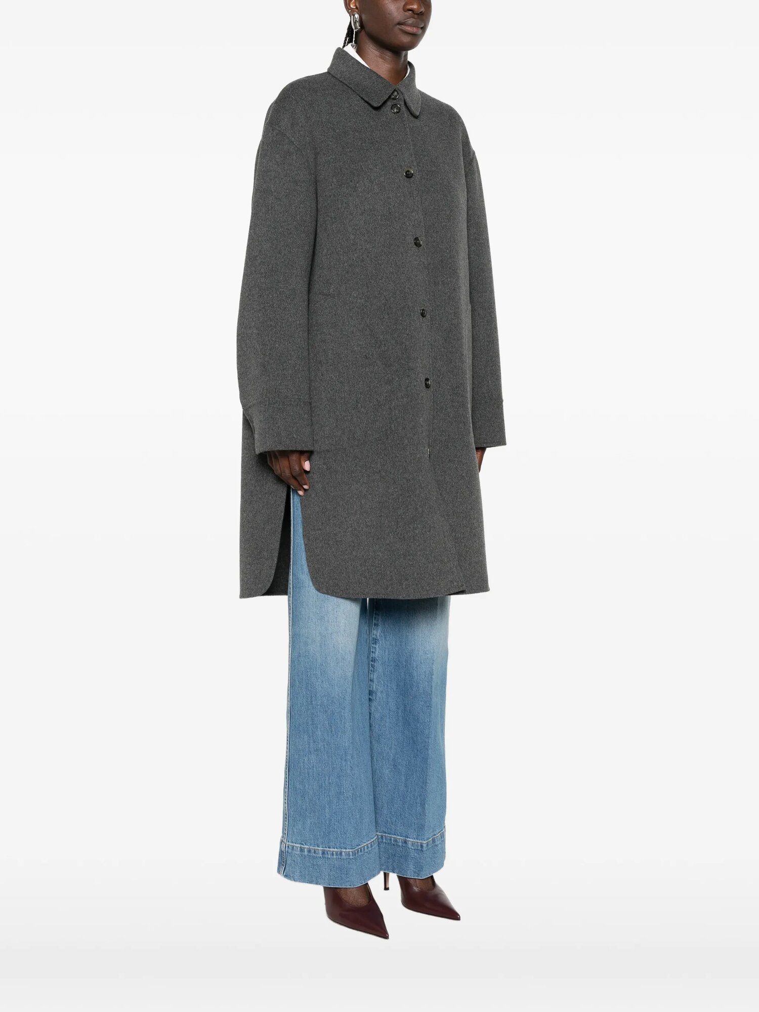 Пальто Max Mara Long-sleeve button-fastening coat, размер 42, серый — фото 1