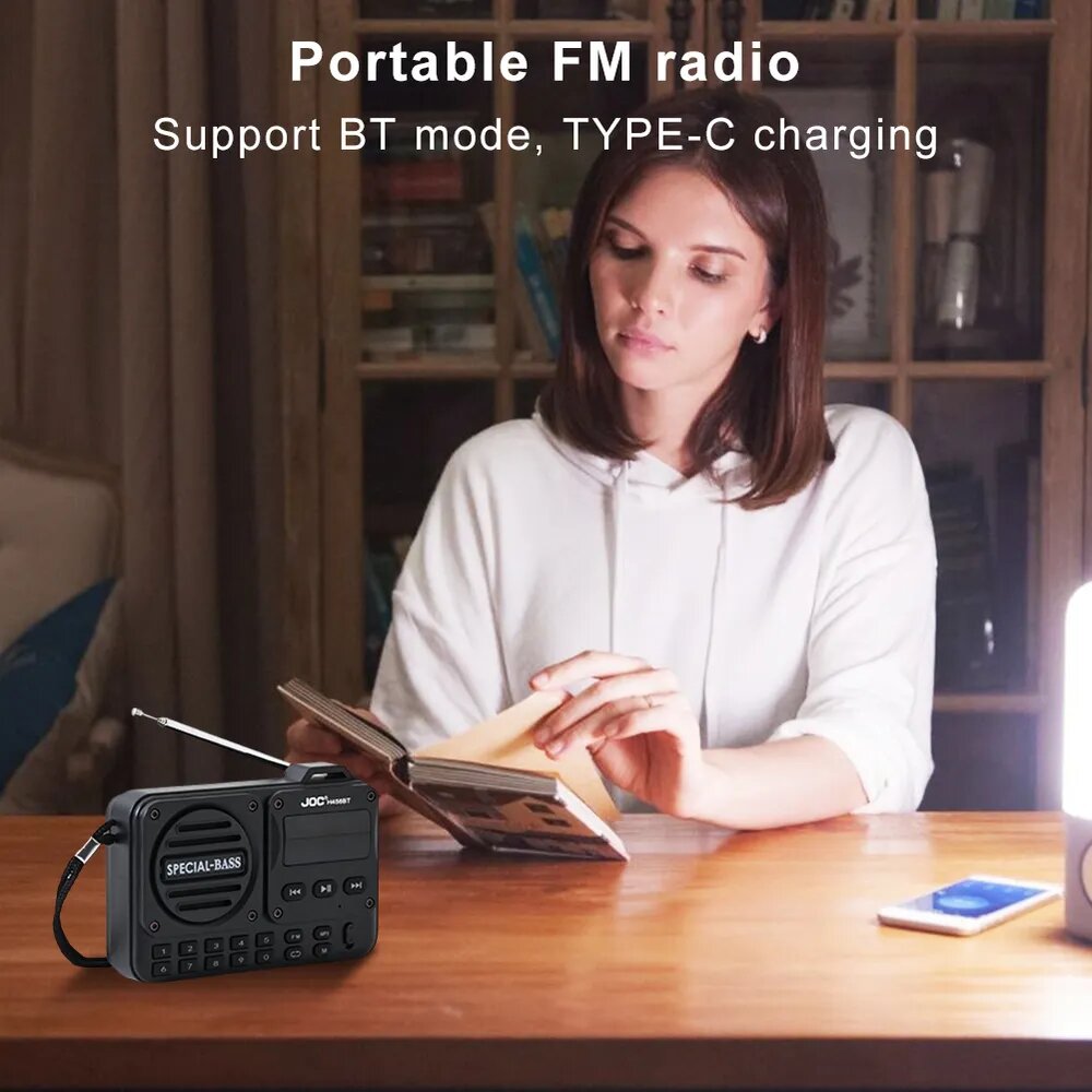 Магнитола JOC H456BT, портативная, черный, с FM-радио, Bluetooth 5.0, USB, AUX — фото 1