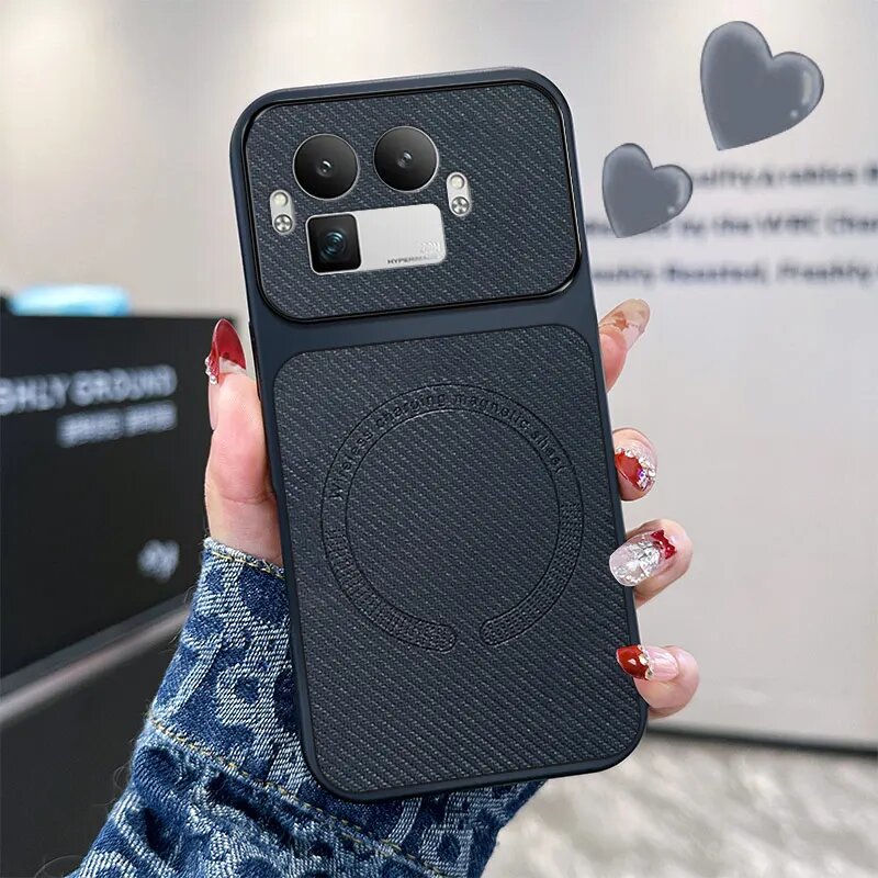Чехол Realme GT8, черный, карбон, магнитный