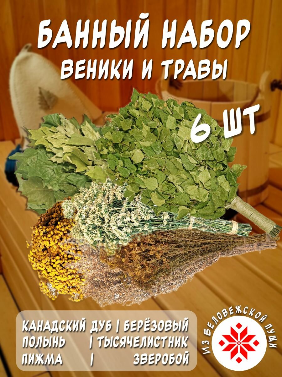 Банный набор Веники и Травы - 6 шт.