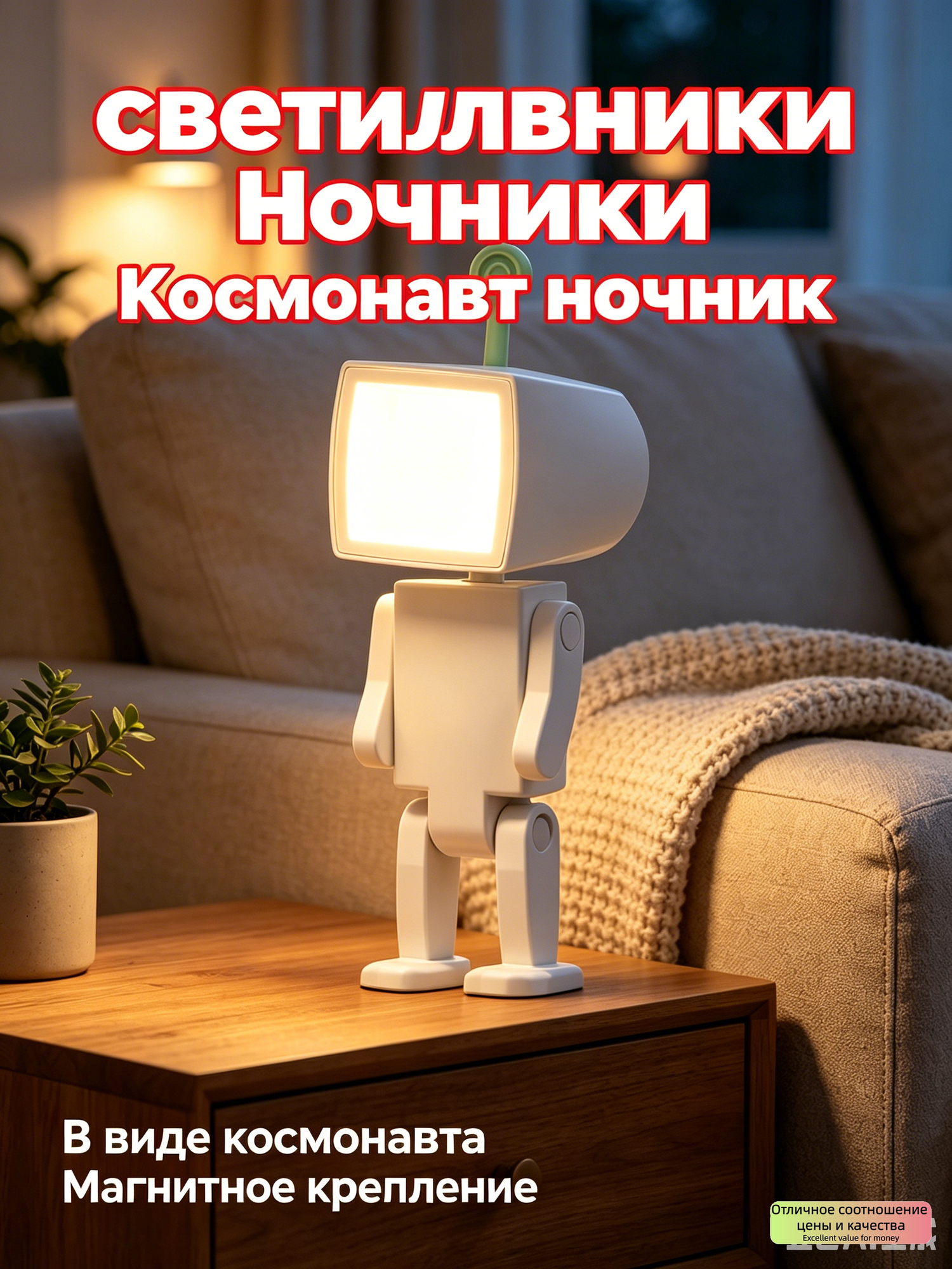 Ночник-светильник "Космонавт", на батарейках, механический, с выключателем, теплый свет