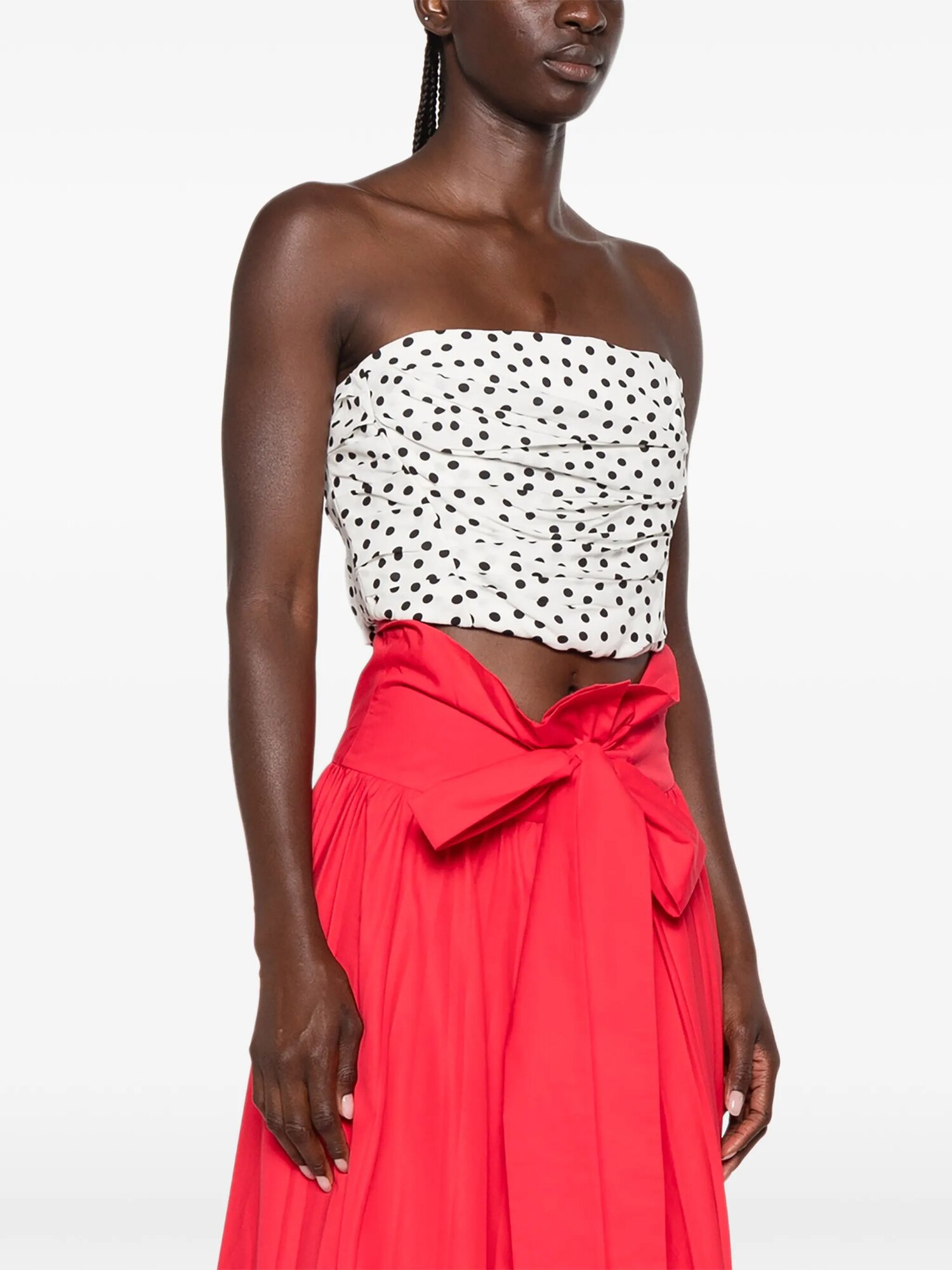 Топ PHILOSOPHY Di Lorenzo Serafini Polka-dot ruched top, размер 44, бежевый/белый — фото 1